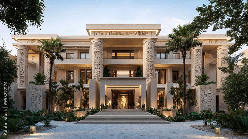 Stunning modern mansion with grand architecture, elegant columns, and ...