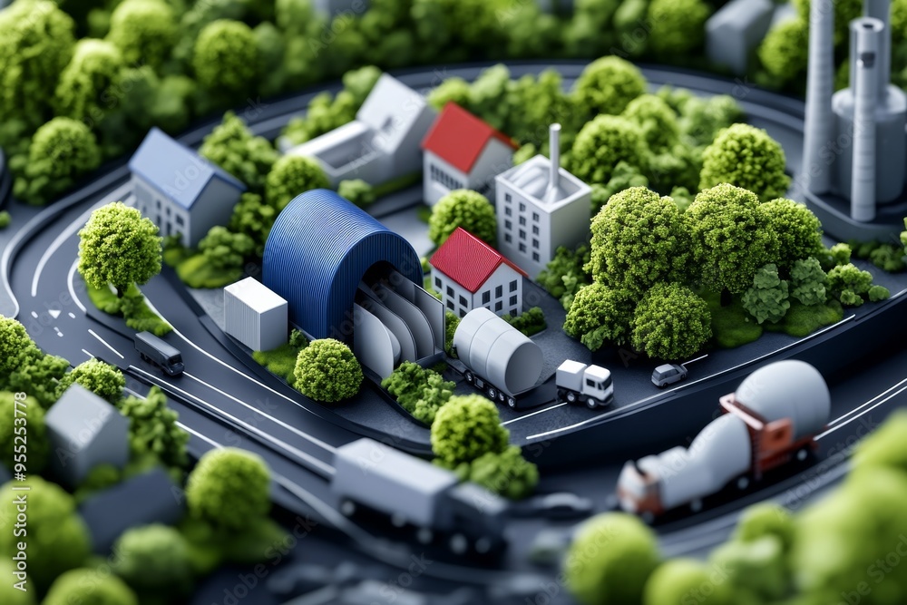 Garbage and urban planning are depicted in a detailed illustration of a ...