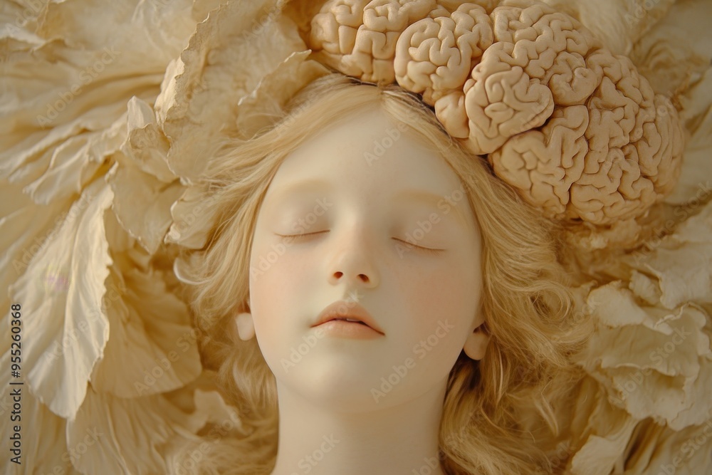 Brain asymmetry Brain cortex Surreal depiction of a woman lying ...