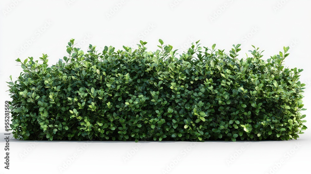 Lush green hedge against a plain white background, showcasing dense ...