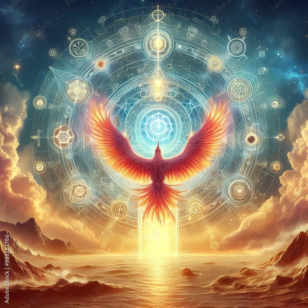 mixed image with sacred symbols and an energetic portal that emerges ...