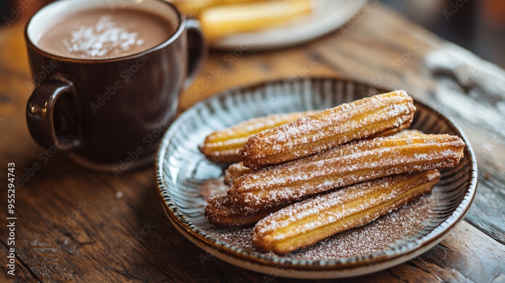 Churros with a side of thick hot chocolate, sprinkled with cinnamon ...