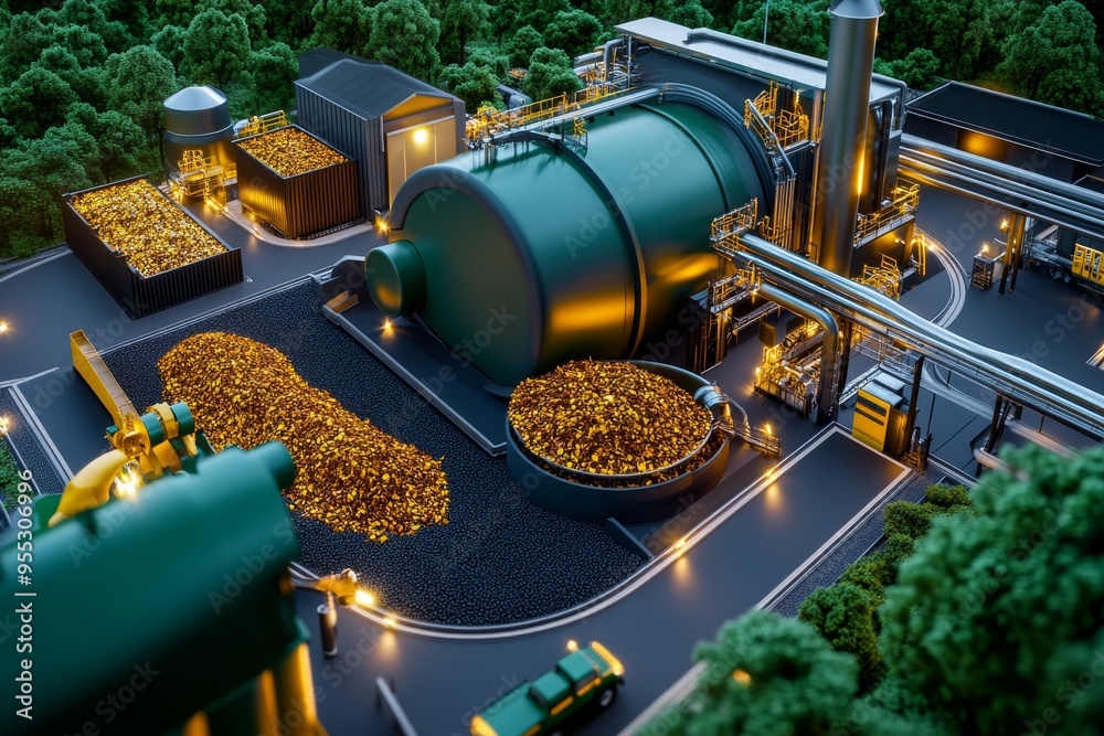 Garbage and eco-friendly waste solutions are illustrated in a detailed ...