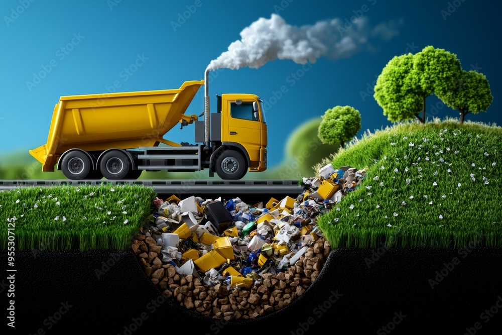 Garbage and environmental protection are depicted in a detailed ...