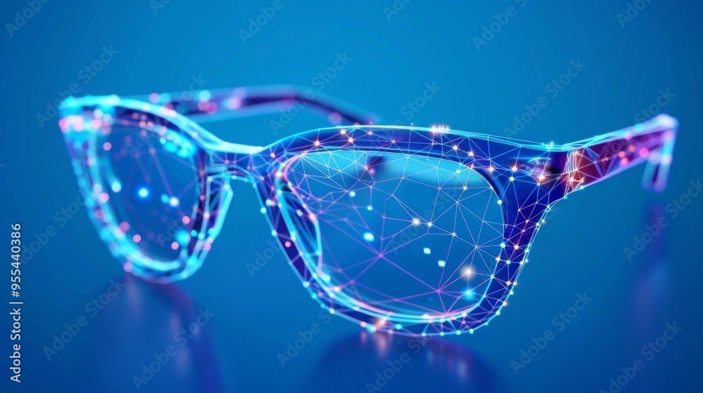Digital 3D Eyeglasses in low poly wireframe, eye care and vision ...
