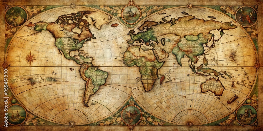 An Ancient World Map with Intricate Details, Vintage Map of the World ...