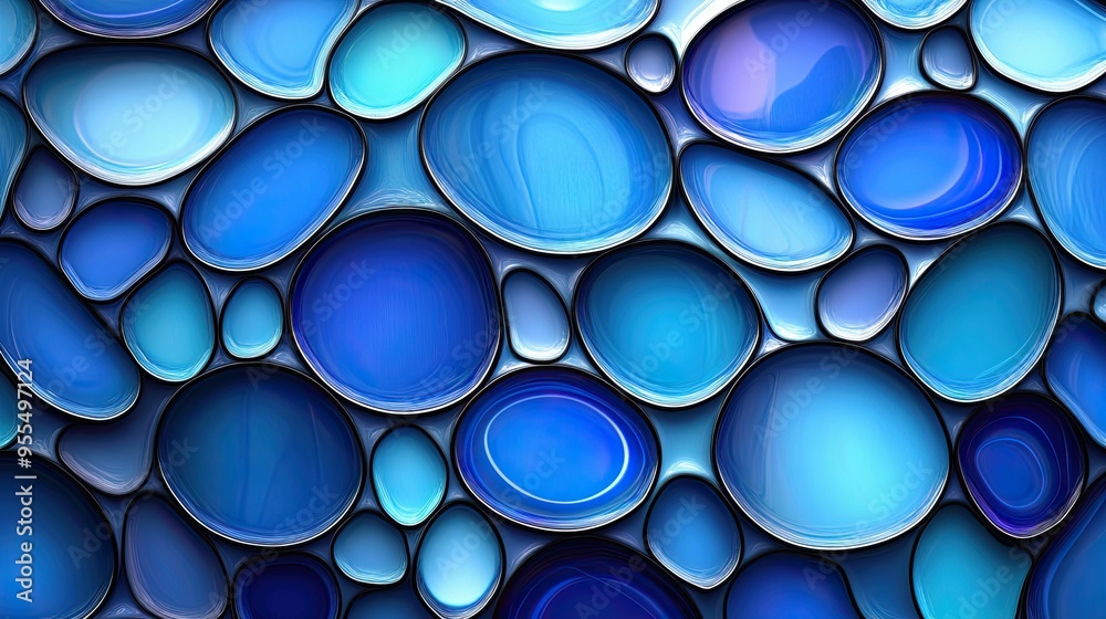 Stained glass: A cascade of overlapping circles in various shades of ...