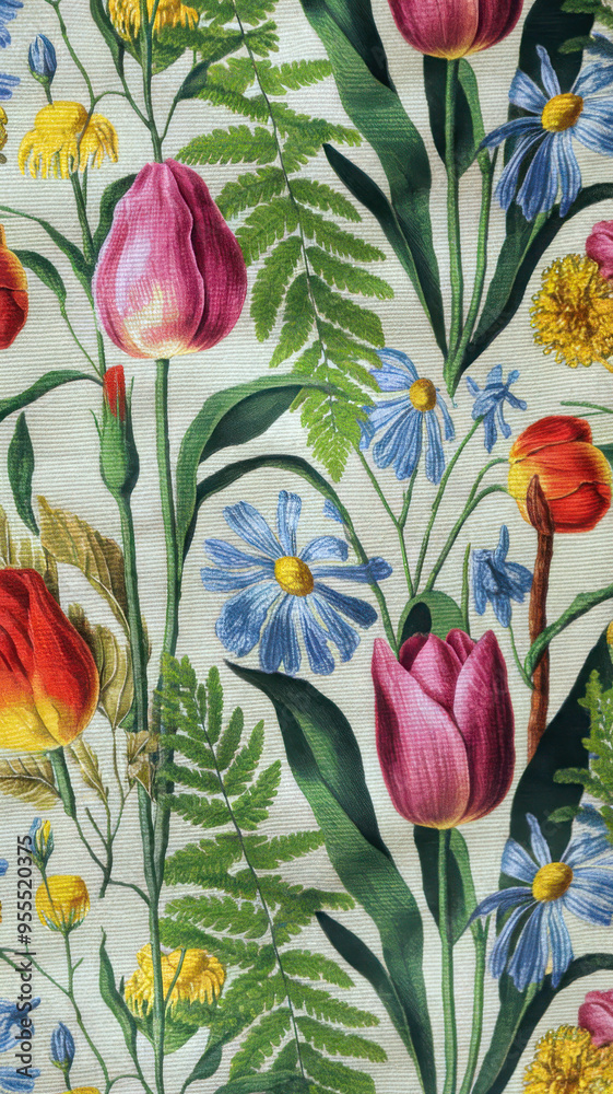 vintage botanical illustration, antique floral wallpaper, retro nature ...