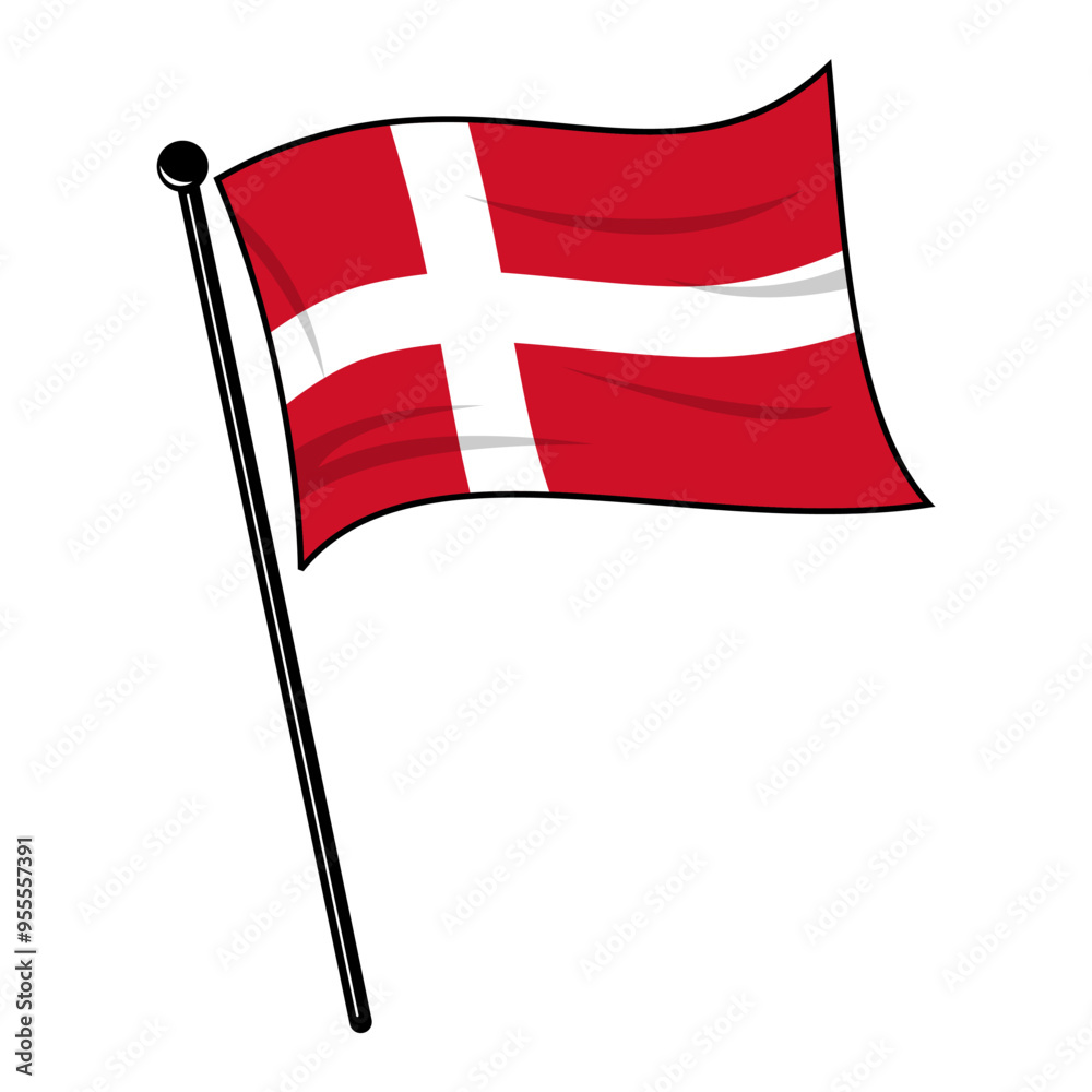 Official Denmark Flag Waving on Pole Isolated on White Background ...