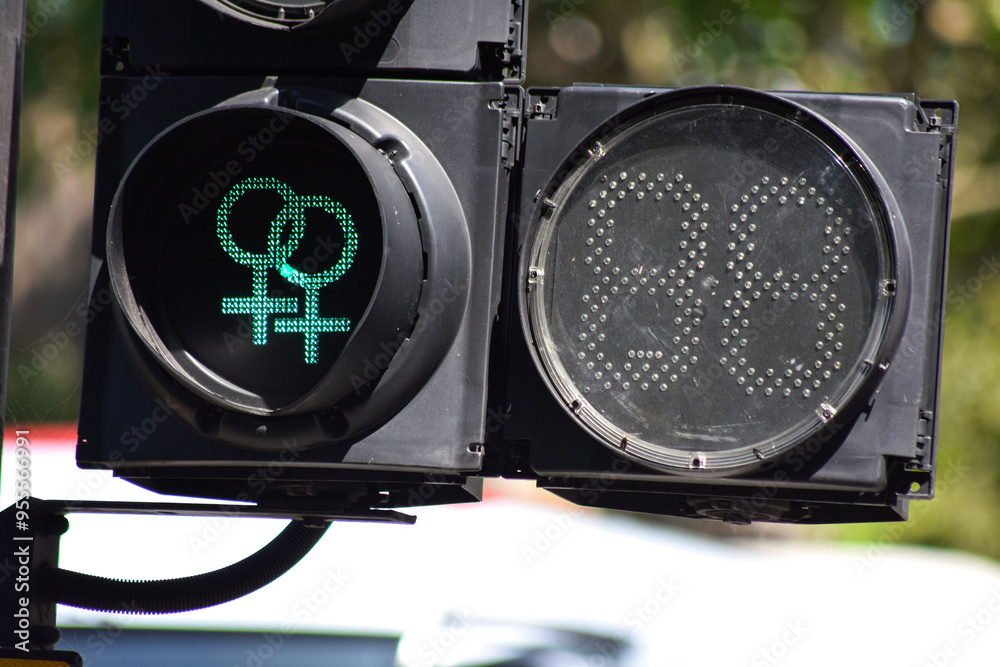 LGBTQ+ symbols on pedestrian traffic light Stock Photo | Adobe Stock