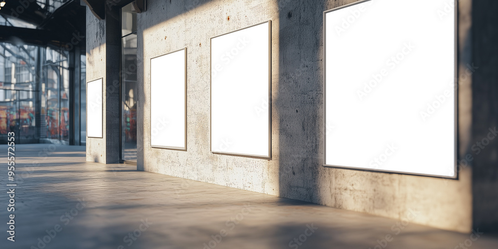 Transparent mockup posters layout in the passage, blank advertising ...