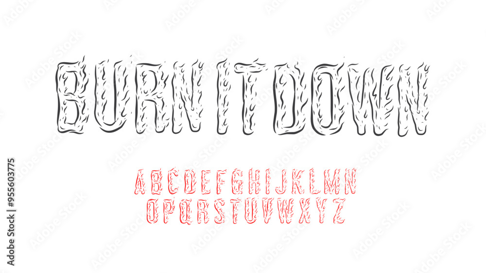 Fire font type. set of fire alphabet vector set, decorative font fire ...