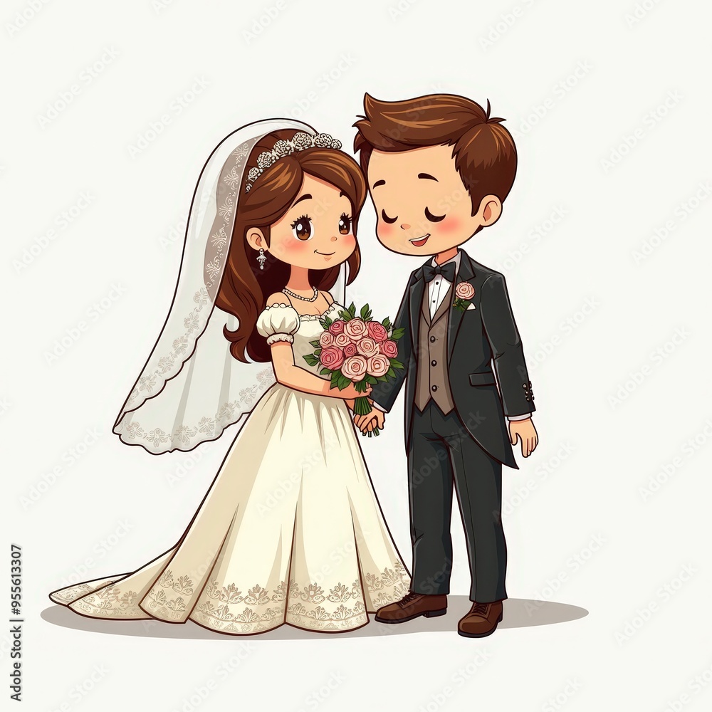 Cartoon Bride and Groom Wedding Illustration Stock Illustration | Adobe ...