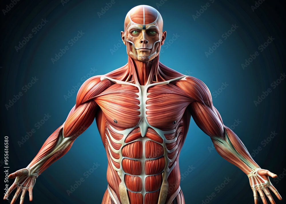 Anatomical Diagram Of A Human Torso Showcasing Major Muscles, Organs ...