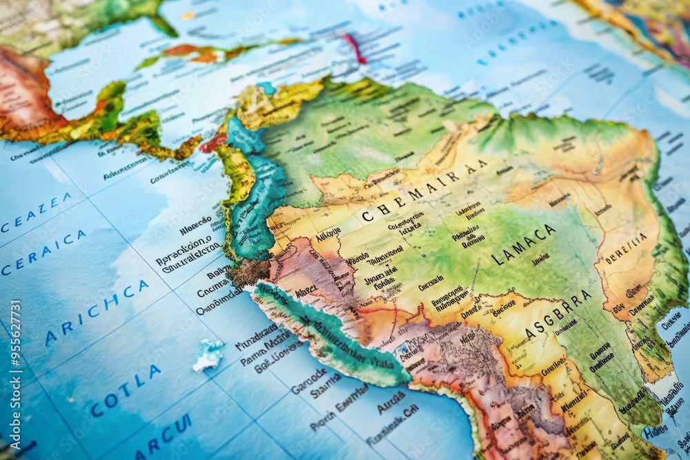 Overhead Map Of Latin America In Pastel Shades, Showing Country Borders ...