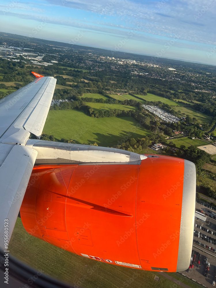 EasyJet Airbus A320 Wing View Takeoff From London With Green English ...