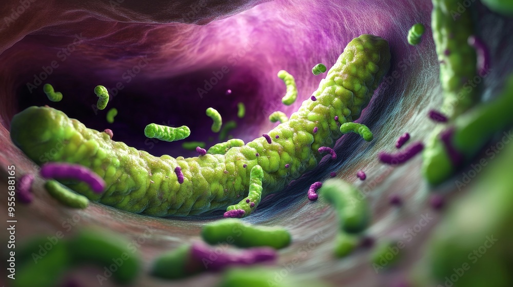 Illustration of Helicobacter pylori colonization in the stomach, with ...