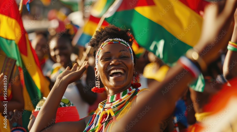 Jubilant African Crowd Celebrates Victory with Flags in Vibrant Colors ...