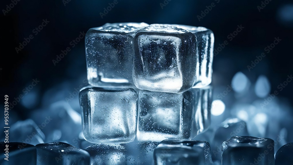 Ice cubes on black background. Textured cold frosty surface of ice ...
