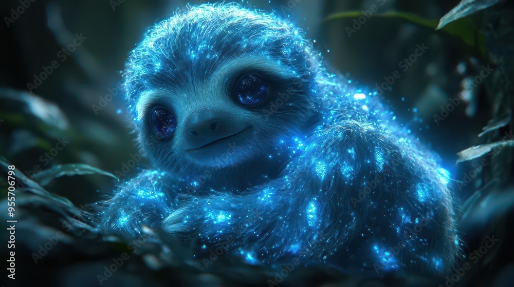 mystical dark fantasy sloth ethereal bioluminescent markings glowing ...
