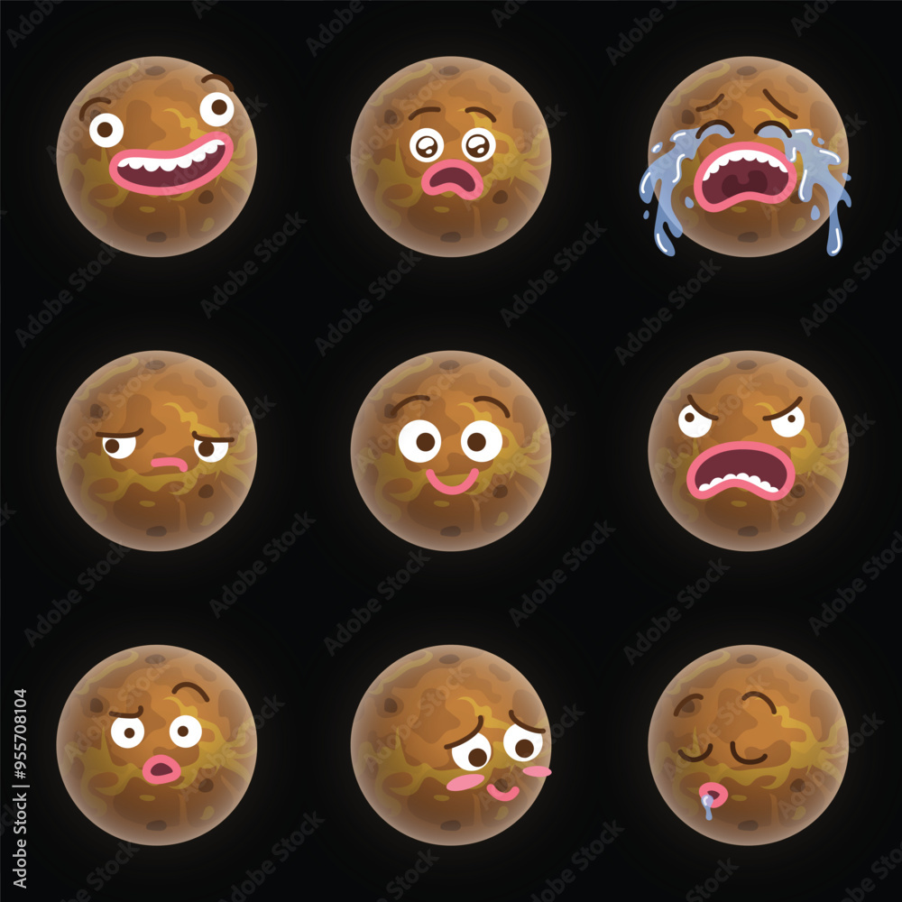 Funny cartoon illustration of Venus with different expressions. Smiling ...