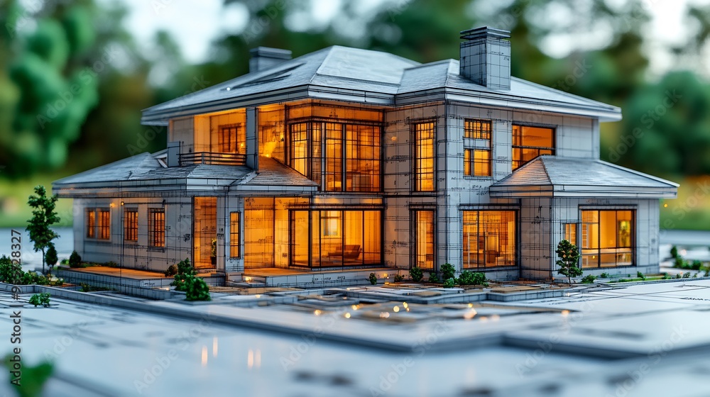 Residential building blueprint detailed floor plans structural elements ...