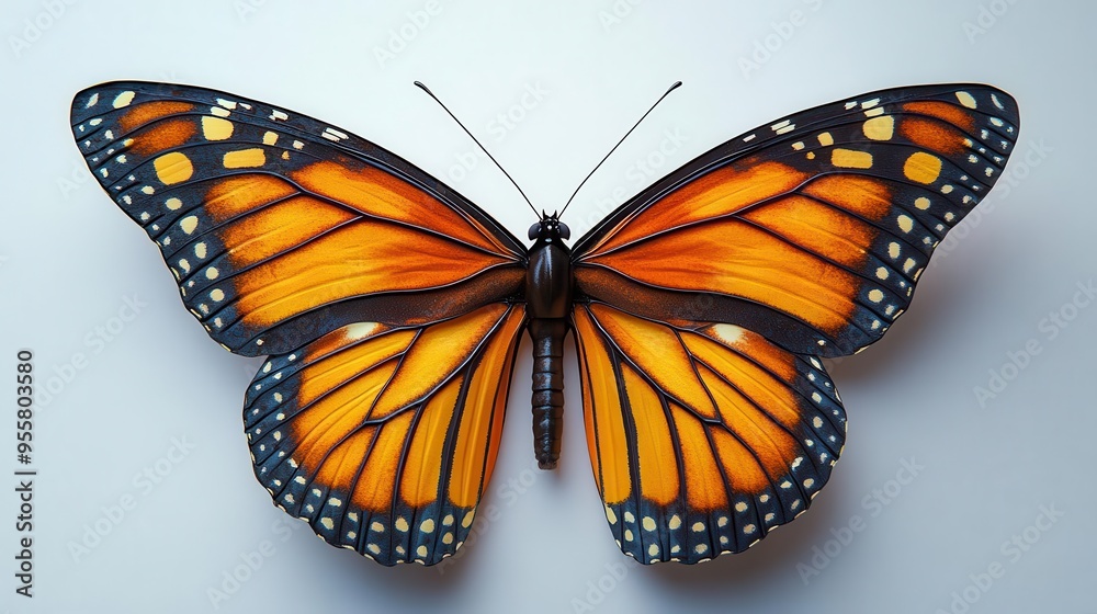 hyperrealistic 3d render of a vivid orange monarch butterfly with ...
