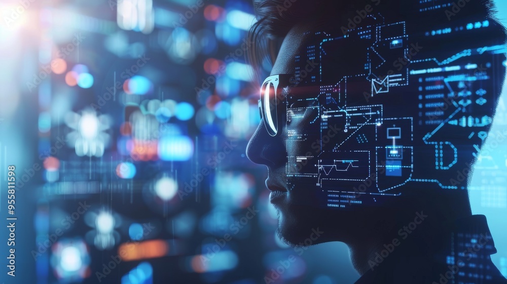 Big data analytics with AI technology. Data analyst analyzing and ...