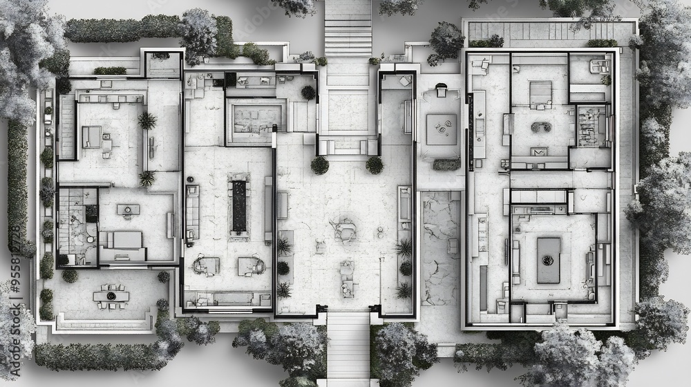 Floor plan blueprint of luxury mansion with detailed layouts and ...