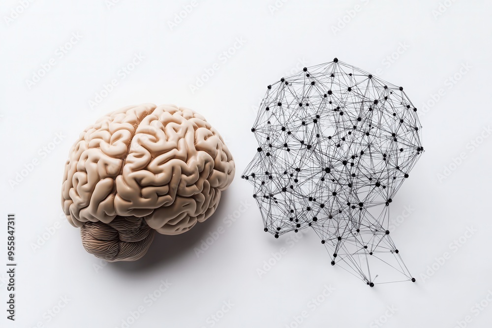 Conceptual image depicting brain and artificial intelligence model representing cognitive ...