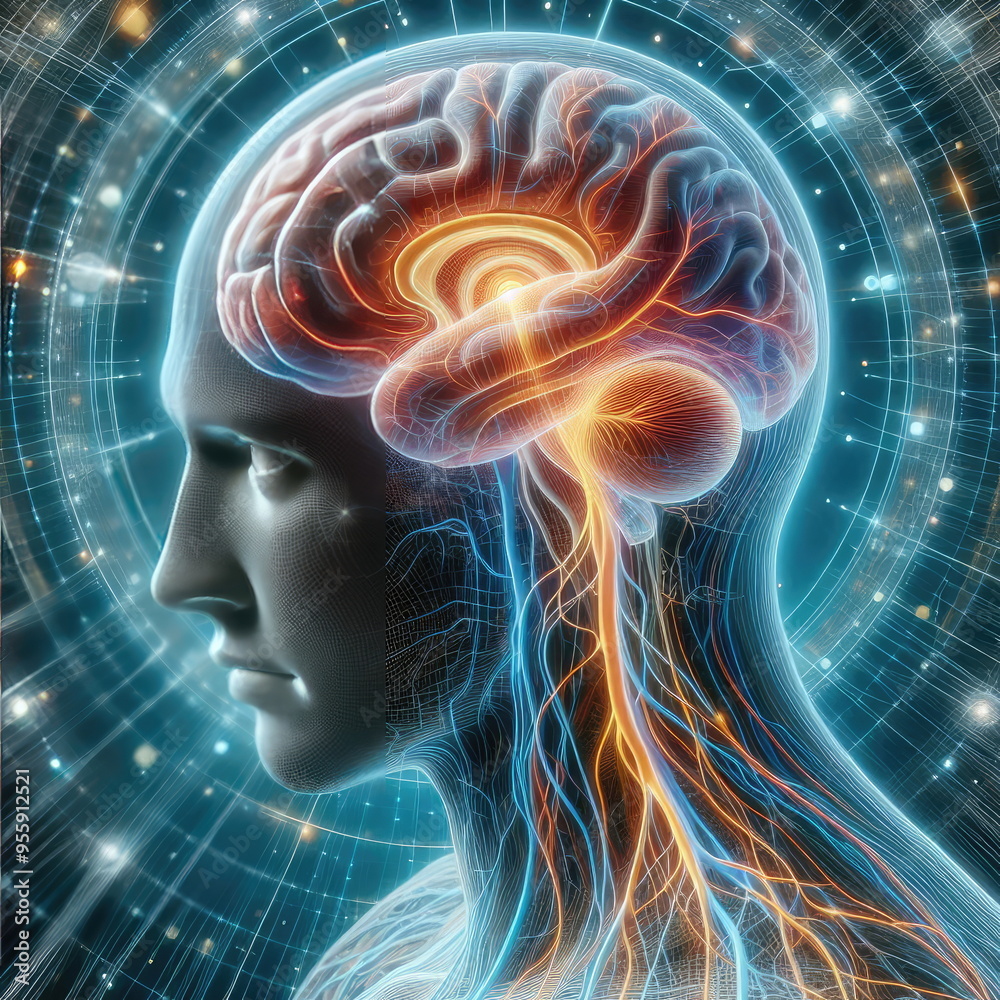 3D Illustration of human brain nerve tracts based on magnetic resonance ...