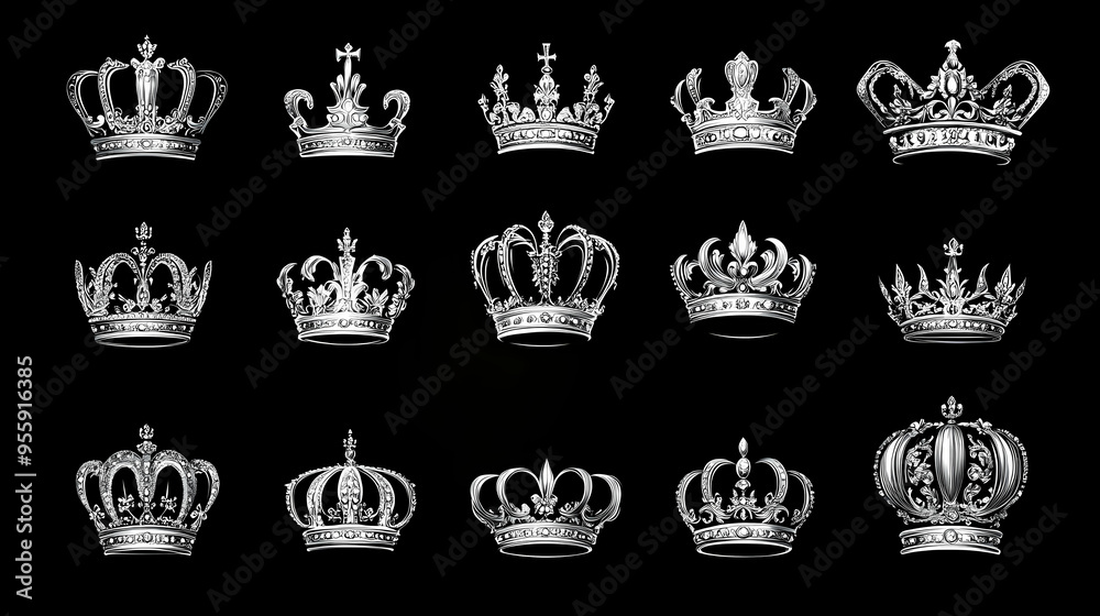King crowns icon silhouette, queen tiara, royal crown logo. power ...