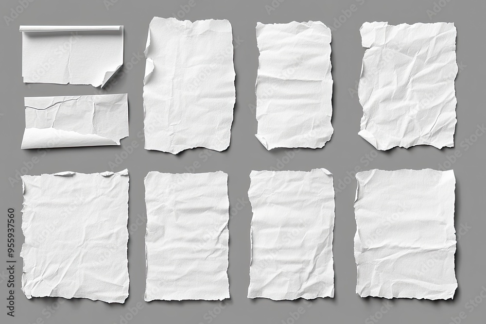 torn blank pages with uneven texture edges. set of ripped white paper ...