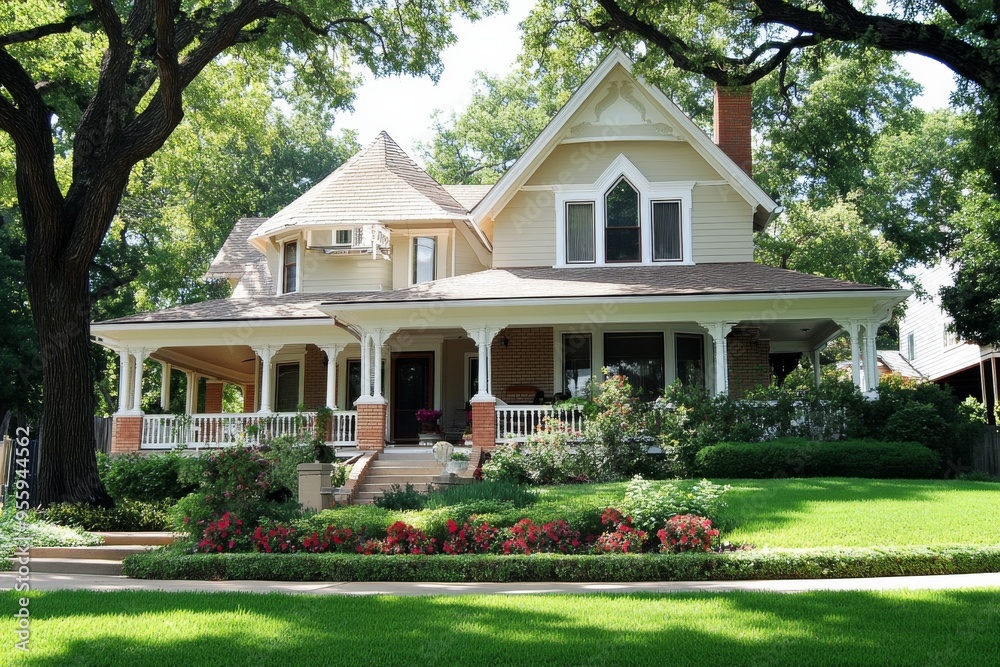 Elegant Middle-Class Home with Beautiful Landscaping and Suburban ...