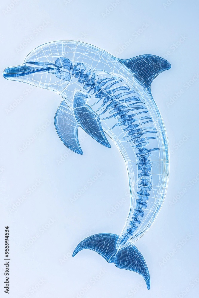 Transparent holographic dolphin skeleton, detailed CT imaging ...