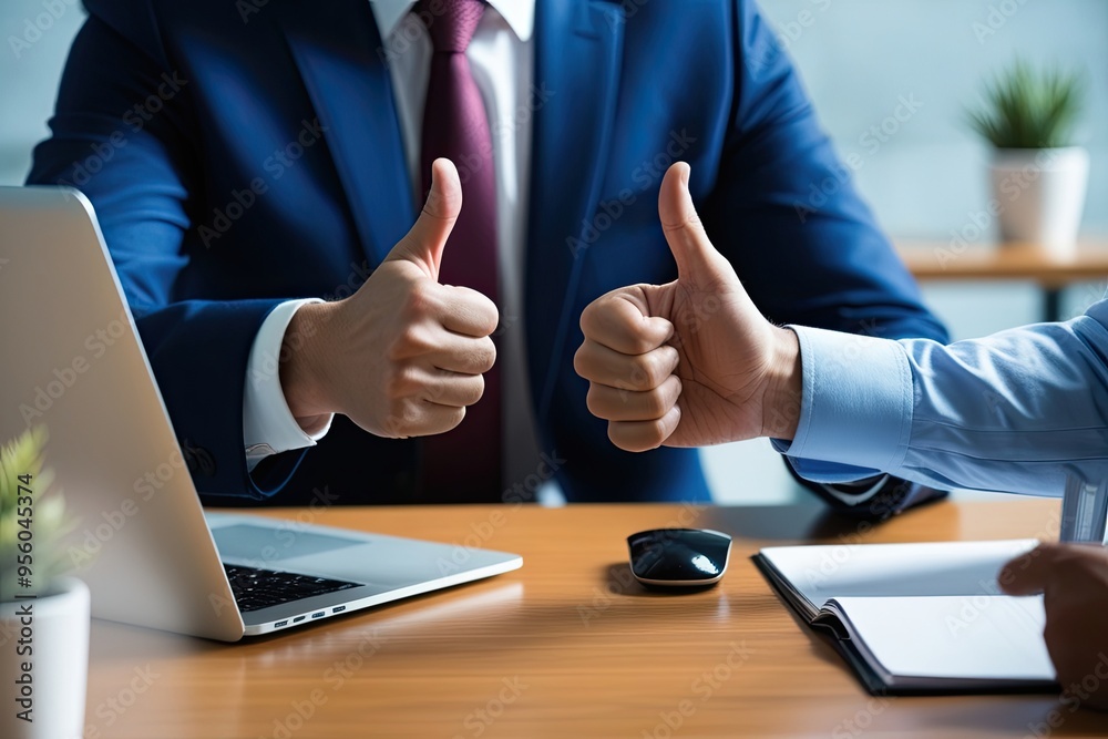 Close-up Shot of Boss Acknowledging Employee with a Thumbs-Up in a ...