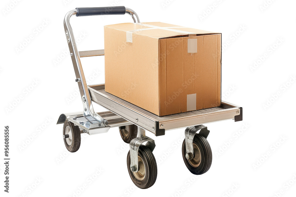 A sturdy hand truck with a cardboard box, ideal for moving goods and ...