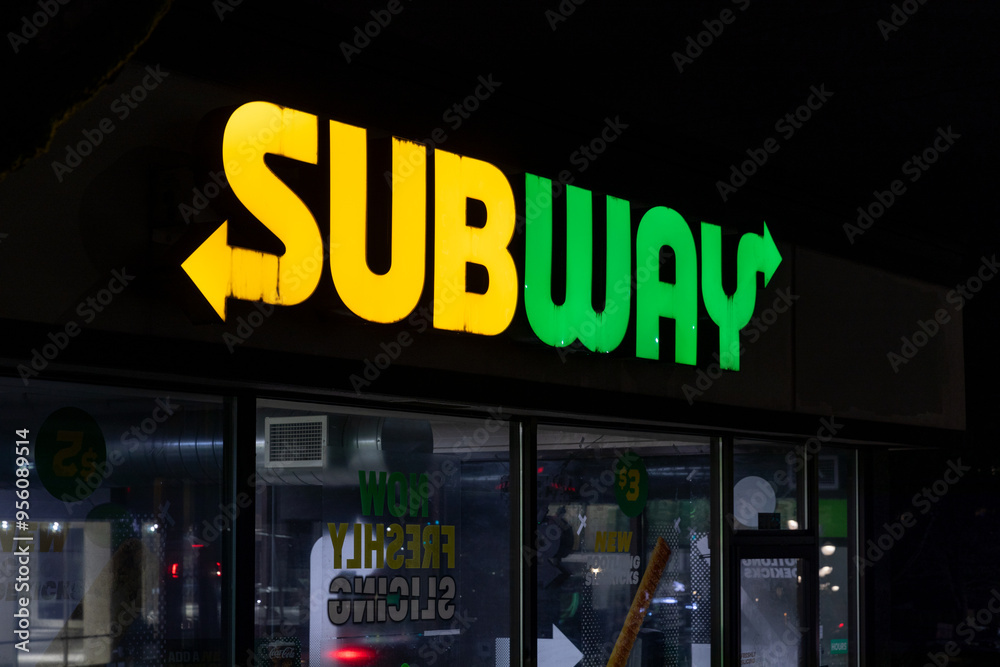 Portland, Oregon- USA -Feb 27, 2024 - Subway famous American fast-food ...