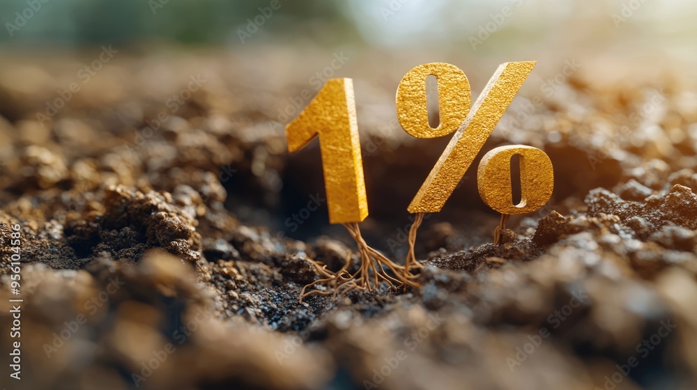 Interest rate percentage sign with roots being pulled out of the ground ...