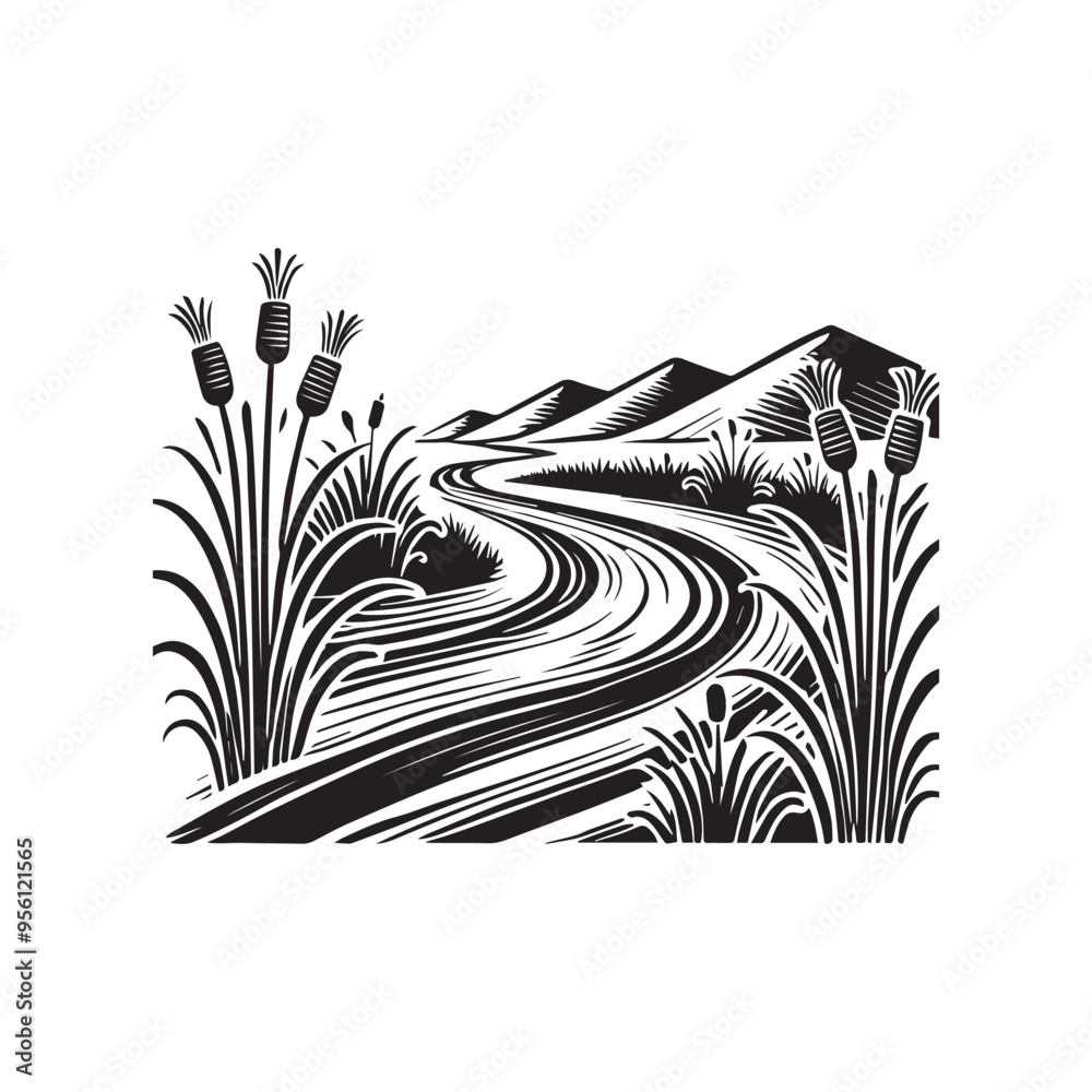 Egyptian Clipart Design - Nile River with Papyrus Reeds Vector ...