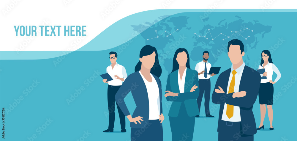 International experts. A team of six office workers. Business vector ...