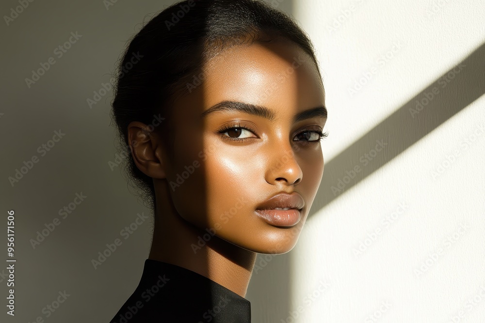 Serene Amhara Fashion Model in Contemporary Attire Close Up Against ...