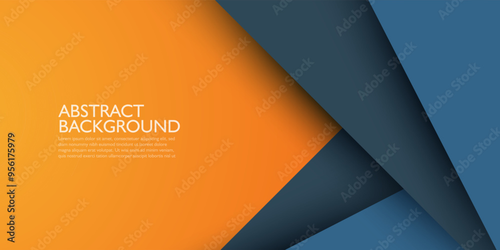 Abstract geometric dark blue and orange triangle theme overlap background for graphic design ...