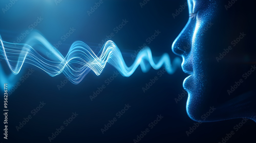 Human silhouette with soundwaves superimposed, conveying AI-powered ...