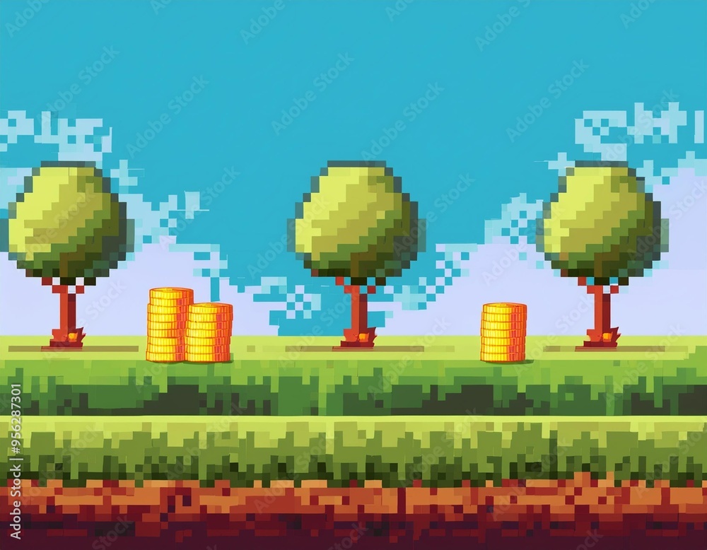 Vector illustration of a retro 8-bit video game victory screen ...