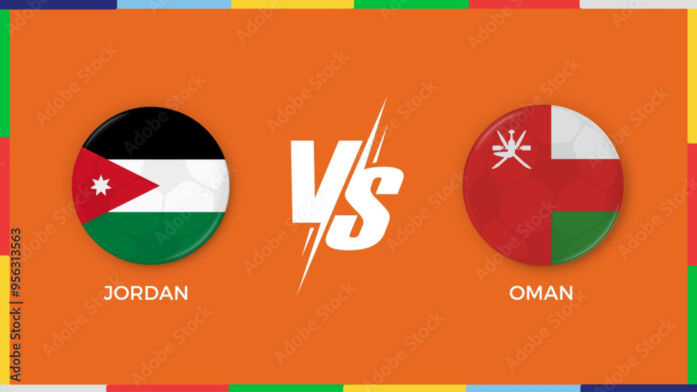 jordan vs oman flag in circle for sports banner. vector illustrator ...