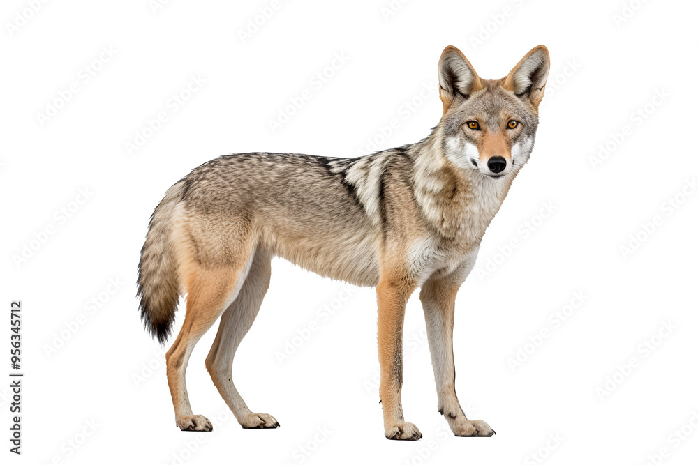 Realistic PNG of a coyote standing alert with transparent background ...
