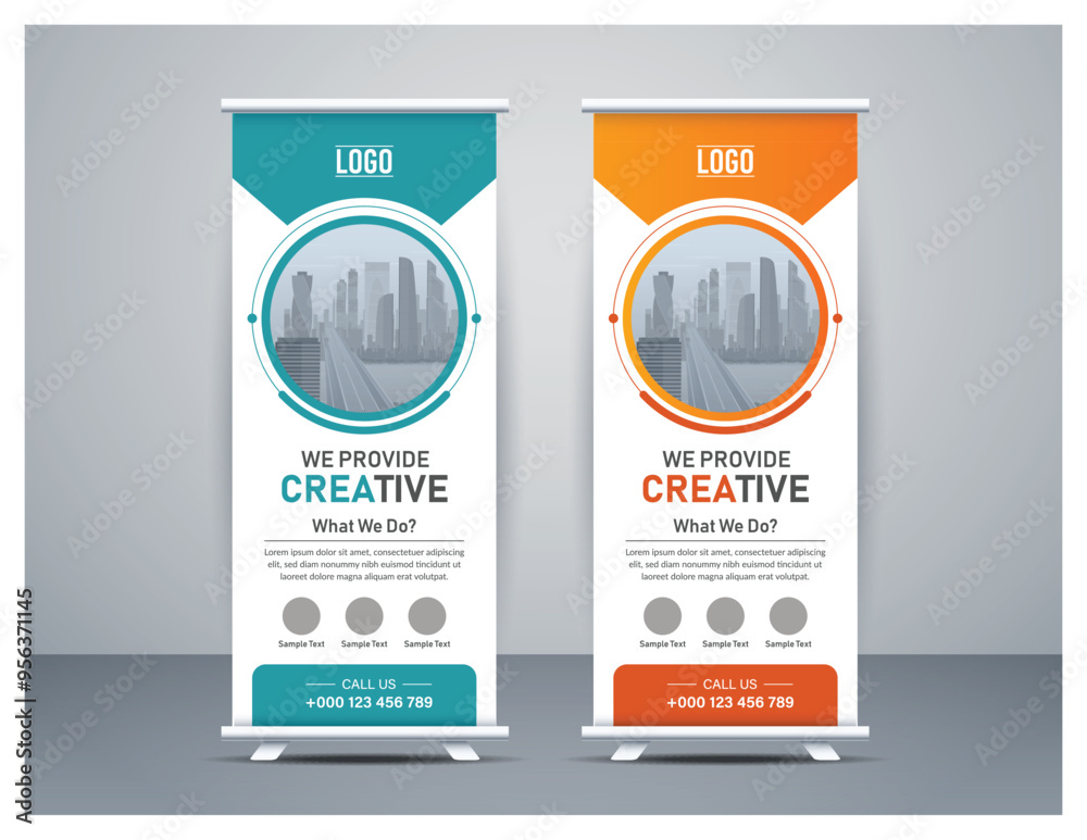 Corporate Roll Up Banner template design. Modern roll up vector layout ...