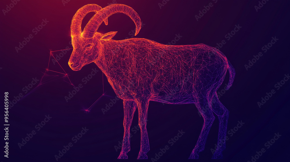 Goat. Digital polygon vector illustration featuring isolated lines ...