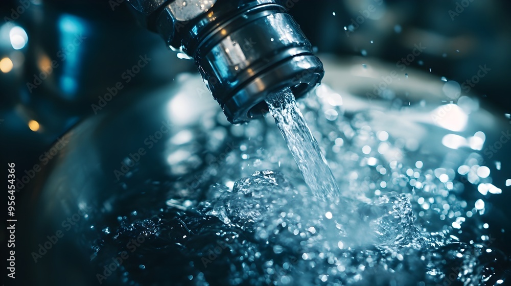 Macro photography of a water filter s control valve being turned on ...